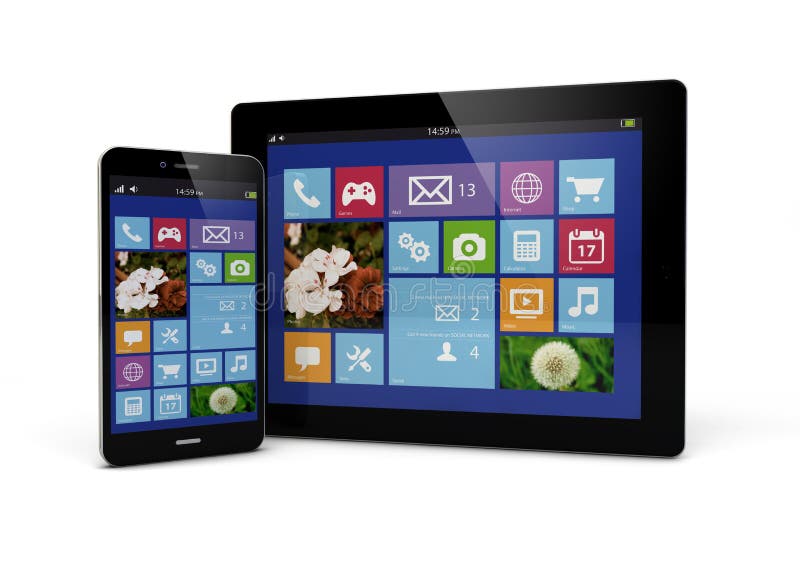 Mobile Devices with Touchscreen Interface Stock Illustration ...