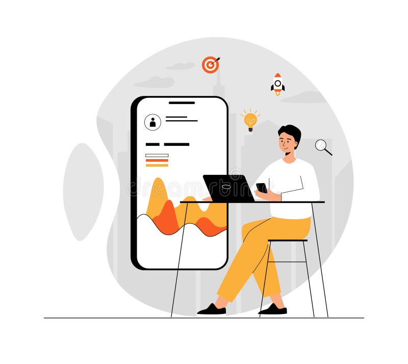 Mobile Digital Marketing. Internet Promotion with Smartphone. Man ...