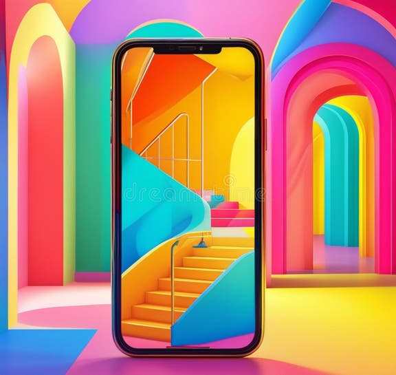 Mobile Display on Colourful Background for Mobile Advertisement Stock ...