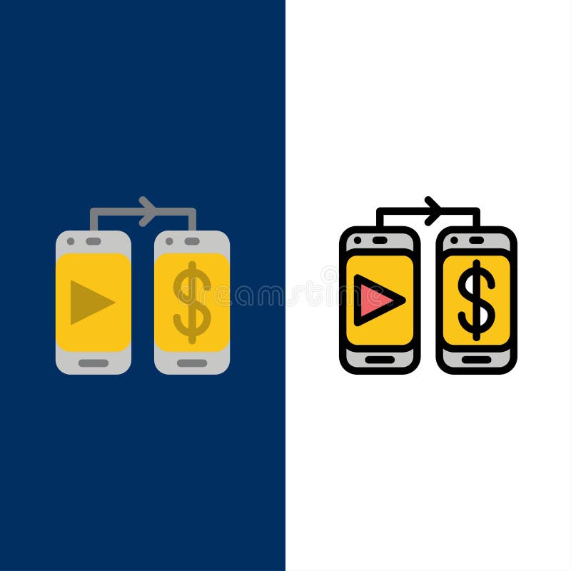 Mobile, Dollar, Money Icons. Flat and Line Filled Icon Set Vector Blue ...