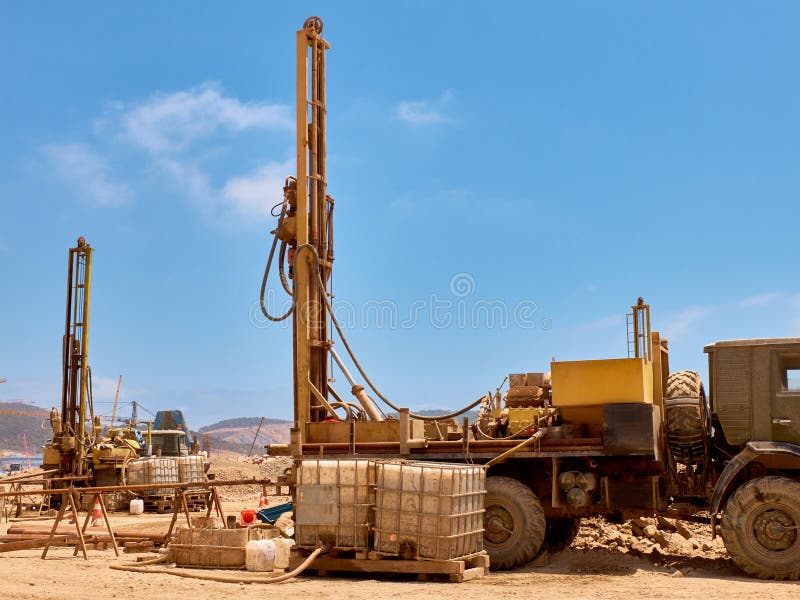 Mobile Drilling Rigs on Vehicles at Construction Site Stock Image ...