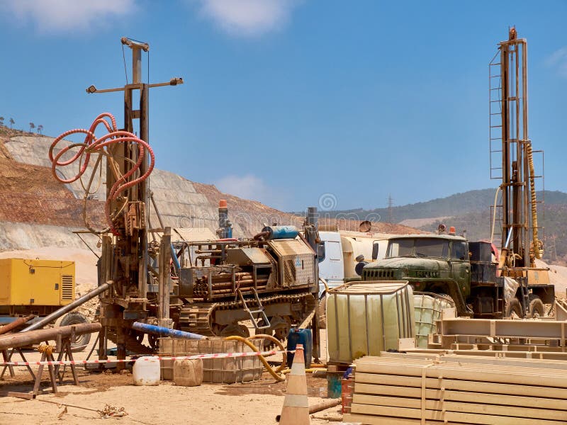 Mobile Drilling Rigs on Vehicles at Construction Site Stock Image ...