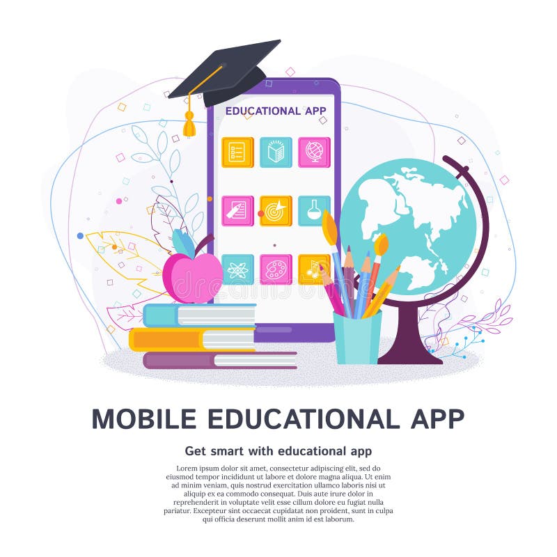 Mobile Educational App. Flat Vector Concept. Stock Vector ...