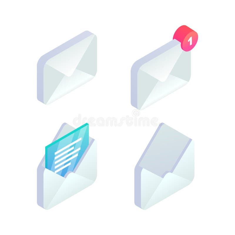 Mobile Email Isometric Icon Set. 3d New Incoming Message Notification ...