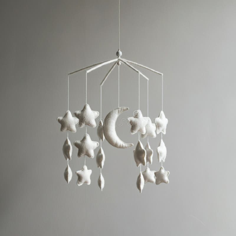 A Mobile Featuring Soft, Plush Elements Including a Crescent Moon and ...
