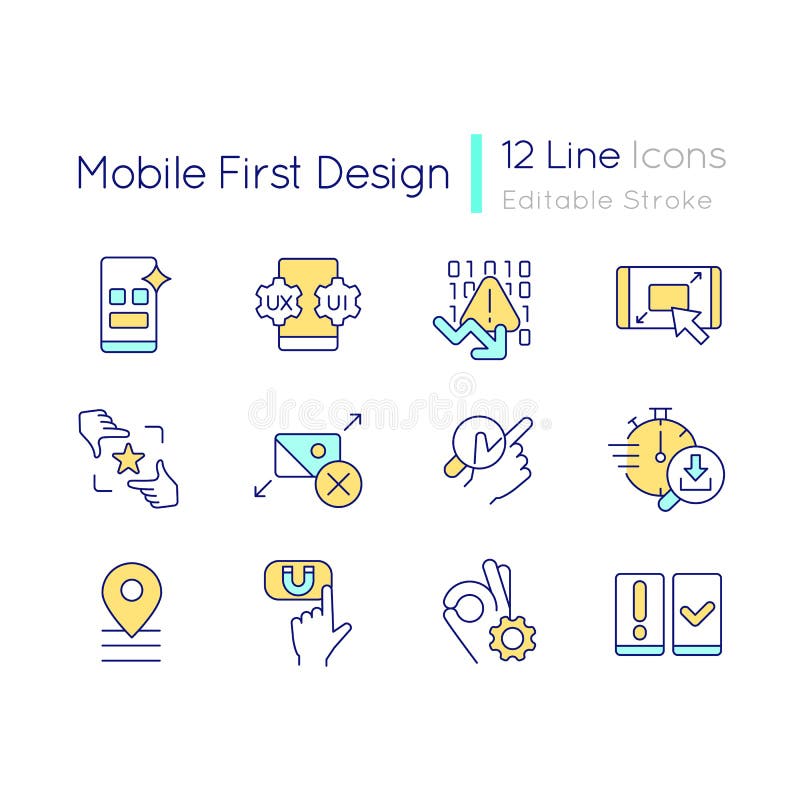 Mobile First Design RGB Color Icons Set Stock Vector - Illustration of ...