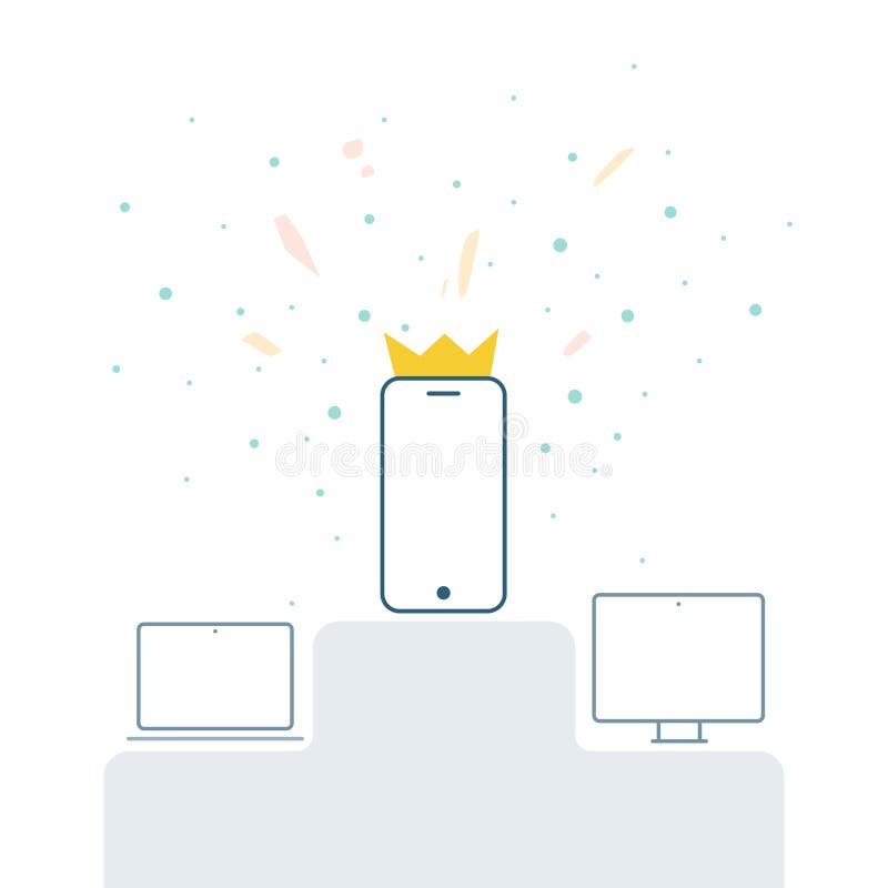 Mobile First. Smartphone Icon with King Crown, Desktop Computer and ...