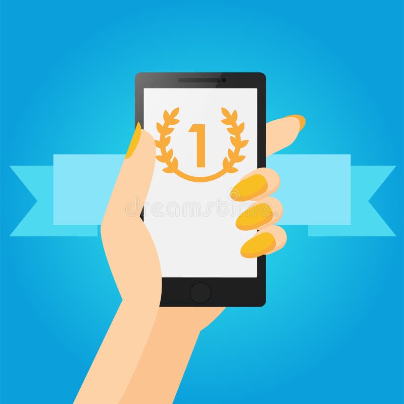 Mobile First Strategy Banner. Phone with Number One on Display Stock ...