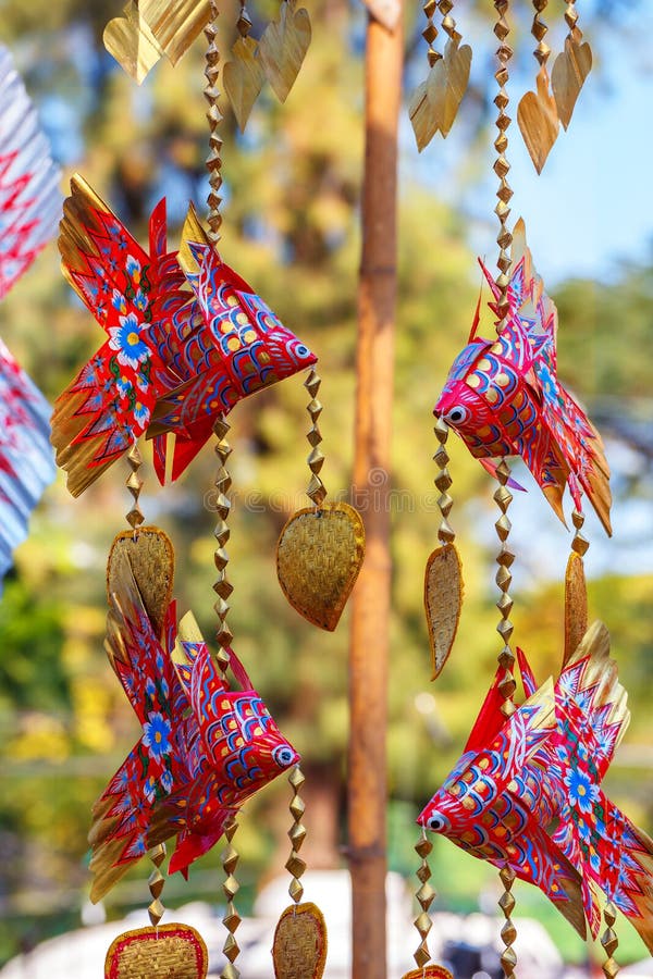 Mobile Fish Made with Palm Leaf Stock Photo - Image of thailand, mobile ...