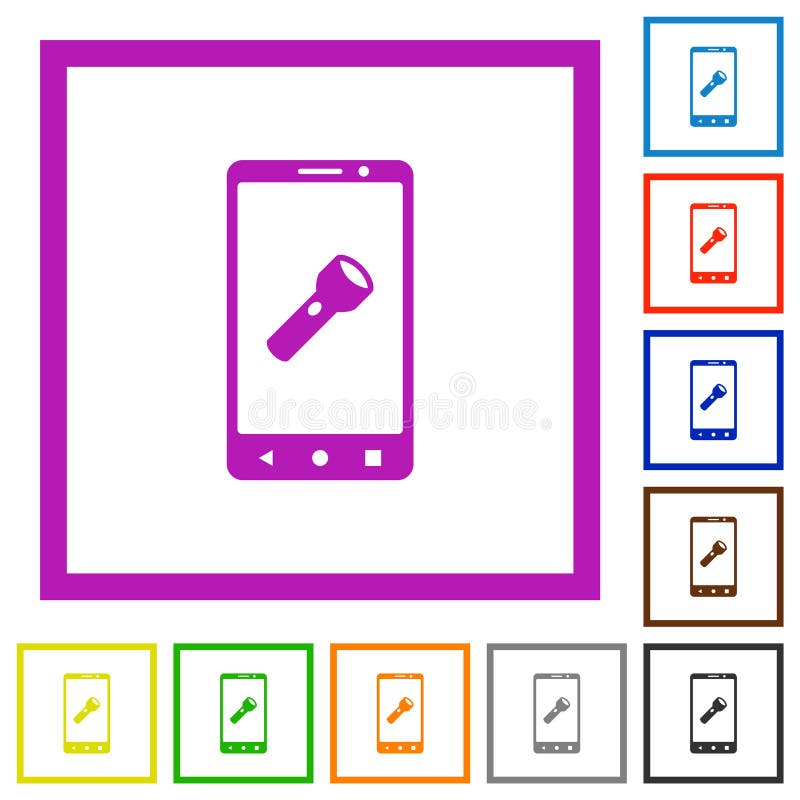 Mobile Flashlight Flat White Icons in Square Backgrounds Stock Vector ...