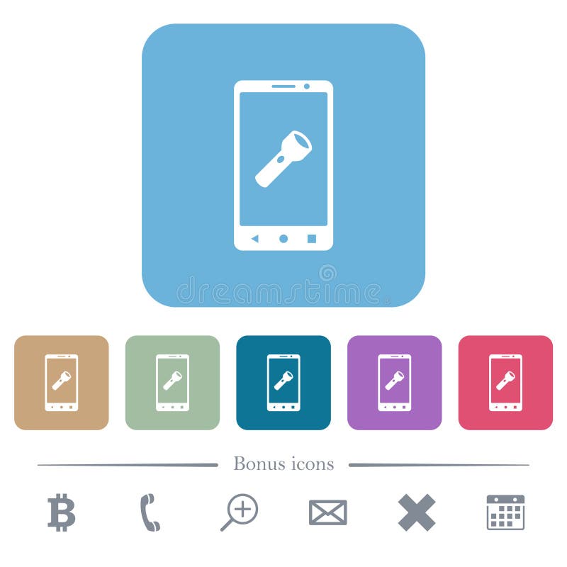 Mobile Flashlight Flat White Icons in Square Backgrounds Stock Vector ...