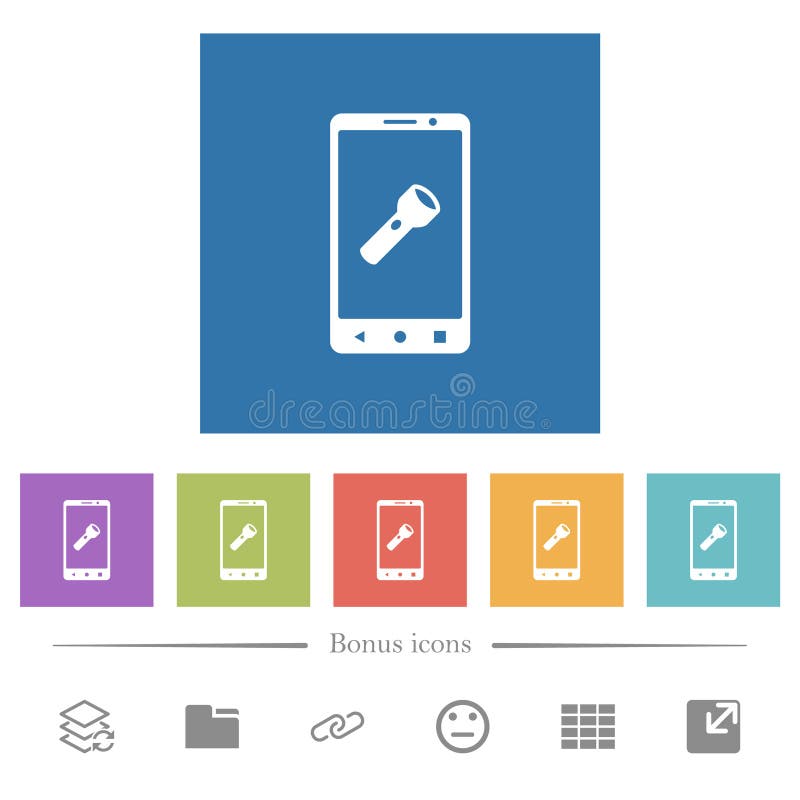 Mobile Flashlight Flat White Icons in Square Backgrounds Stock Vector ...