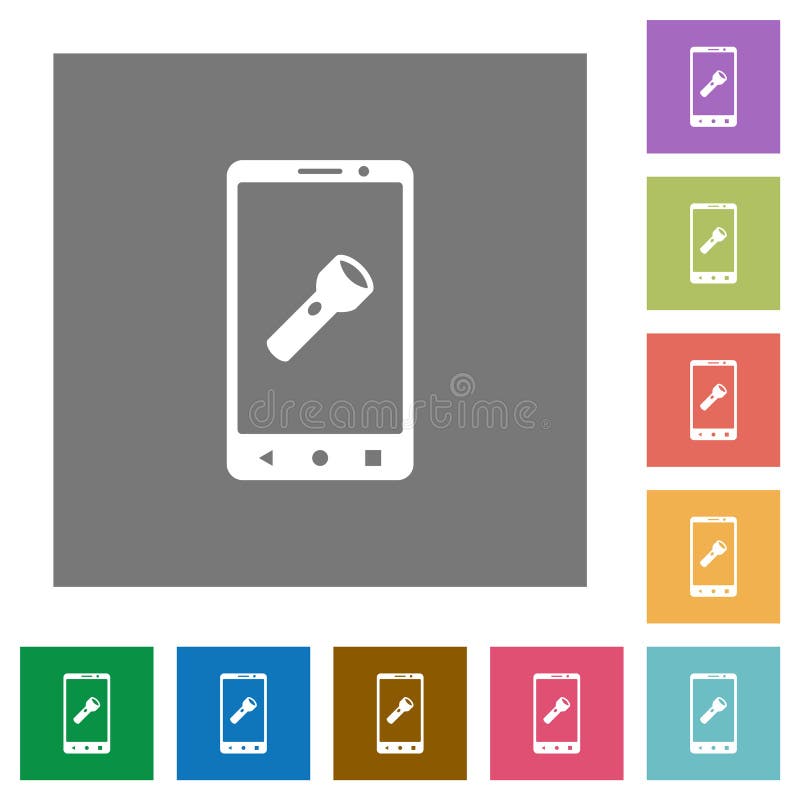 Mobile Flashlight White Icons on Edged Square Buttons Stock Vector ...