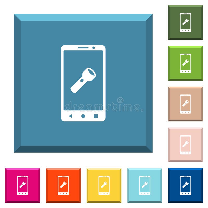 Mobile Flashlight Flat White Icons in Square Backgrounds Stock Vector ...