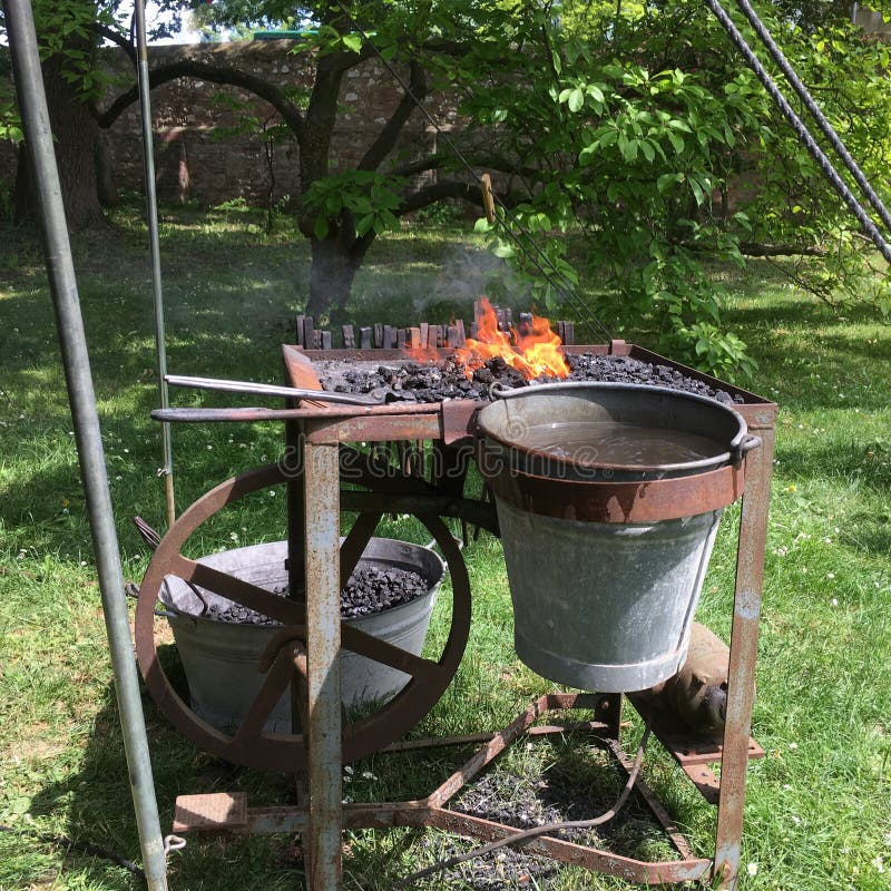 Mobile Forge with Charcoal and Blazing Forge Fire Stock Image - Image ...