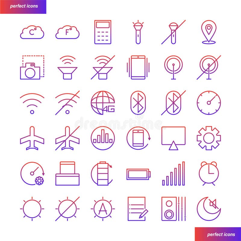 Mobile Function Color Line Icons Perfect Pixel Stock Vector