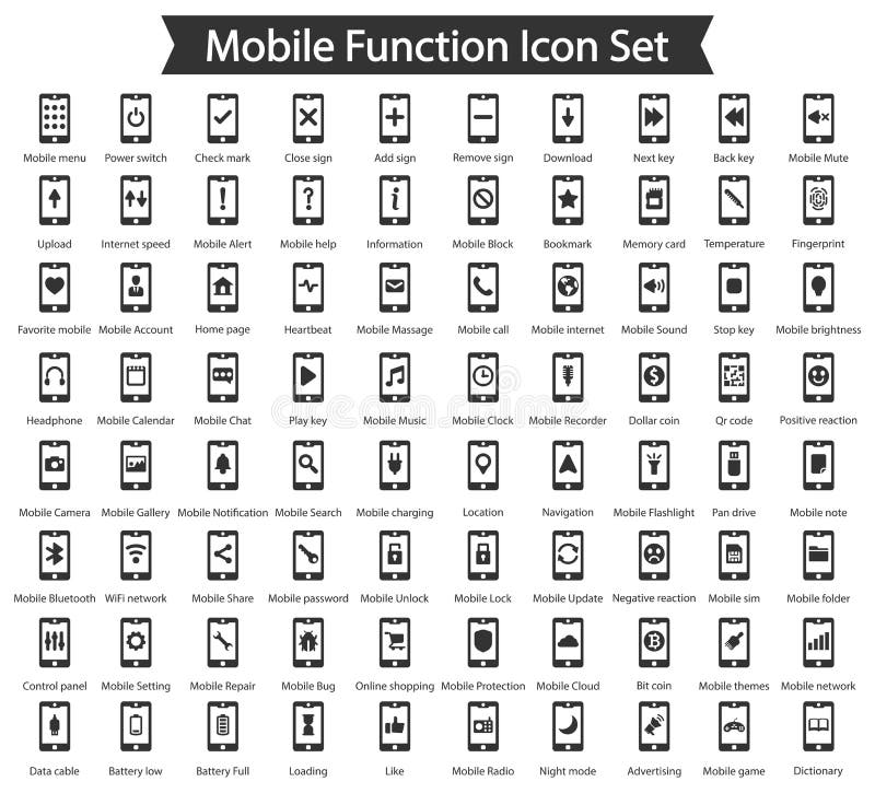 Mobile Function Icon Set stock vector. Illustration of fingerprint ...