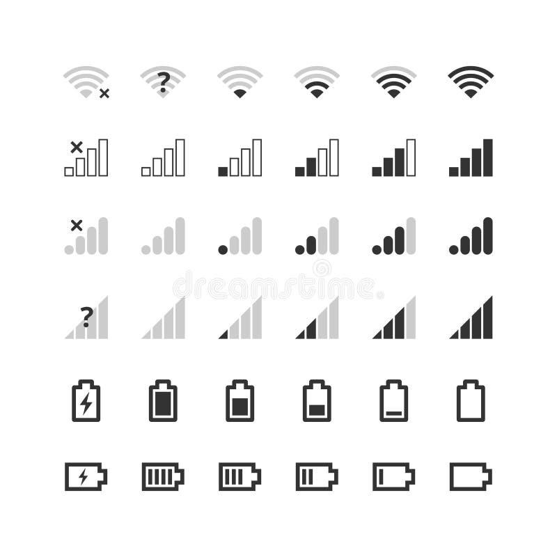 Signal Strength Indicator Set, Mobile Phone Bar Status Icon. No Signal ... Signal Strength Indicator Set, Mobile Phone Bar Status Icon. No Signal ...