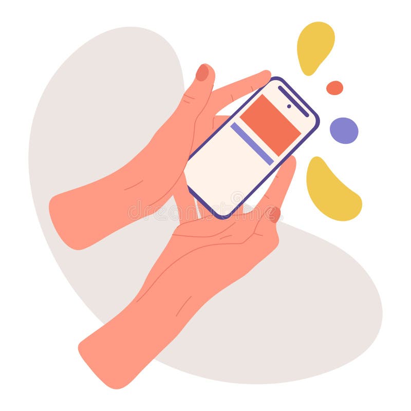 Mobile Gadget in Hands. Human Hands Holding Smartphone, Hands Tapping ...