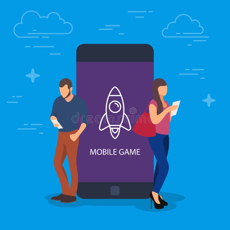 Mobile Game Concept Vector Illustration. People Using Devices for Game ...
