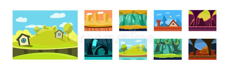 Mobile Game Horizontal Backgrounds and Scenery Vector Set Stock Vector ...
