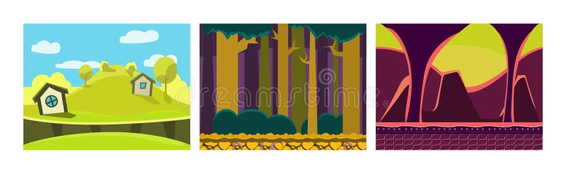 Mobile Game Horizontal Backgrounds and Scenery Vector Set Stock Vector ...