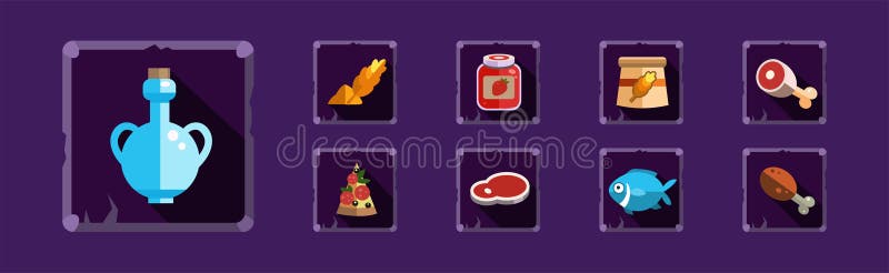 Mobile Game Icon and Food Object Vector Set Stock Vector - Illustration ...