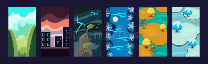 Mobile Game Vertical Backgrounds and Scenery Vector Set Stock Vector ...