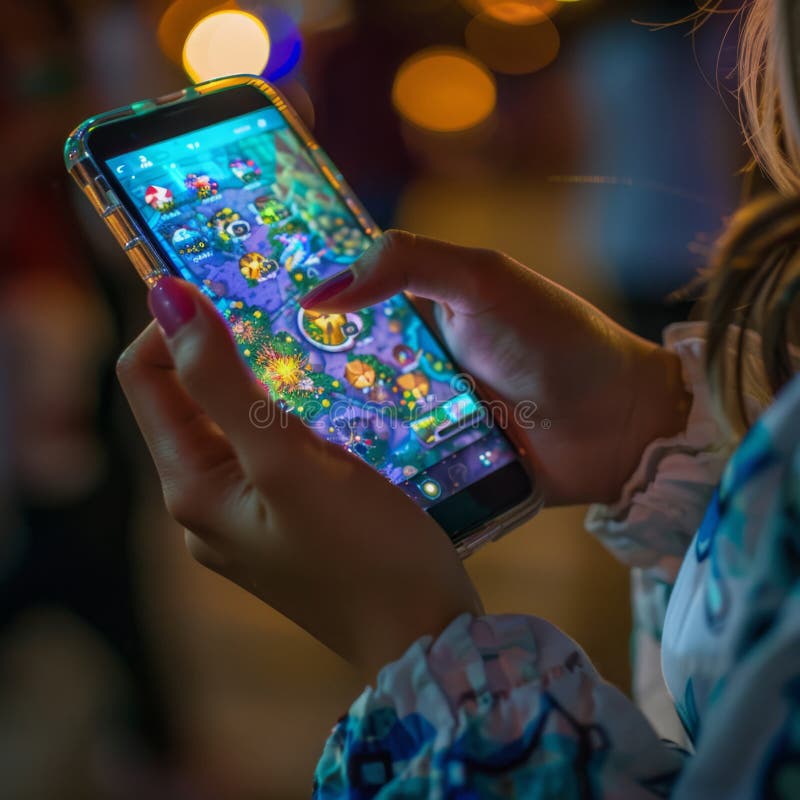 Mobile Gaming Concept: Hands with a Smartphone with Game on Screen ...