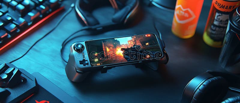 A Mobile Gaming Setup with a Phone Mounted on a Controller, Ready for ...