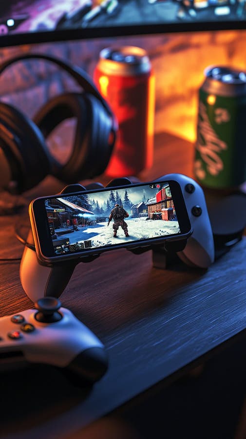 A Mobile Gaming Setup with a Phone Mounted on a Controller, Ready for ...