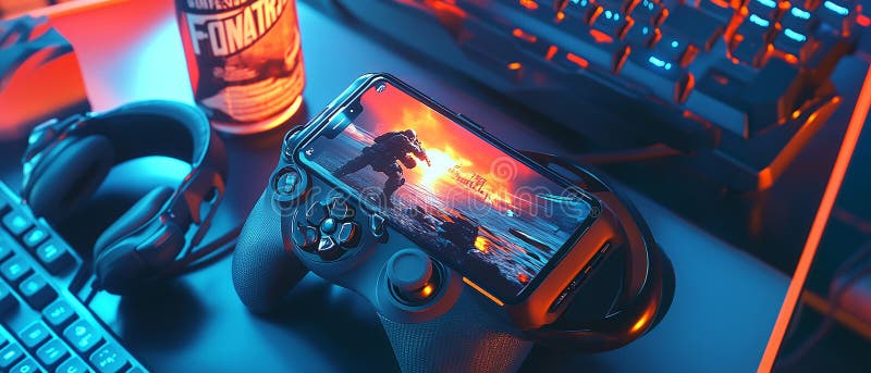 A Mobile Gaming Setup with a Phone Mounted on a Controller, Ready for ...