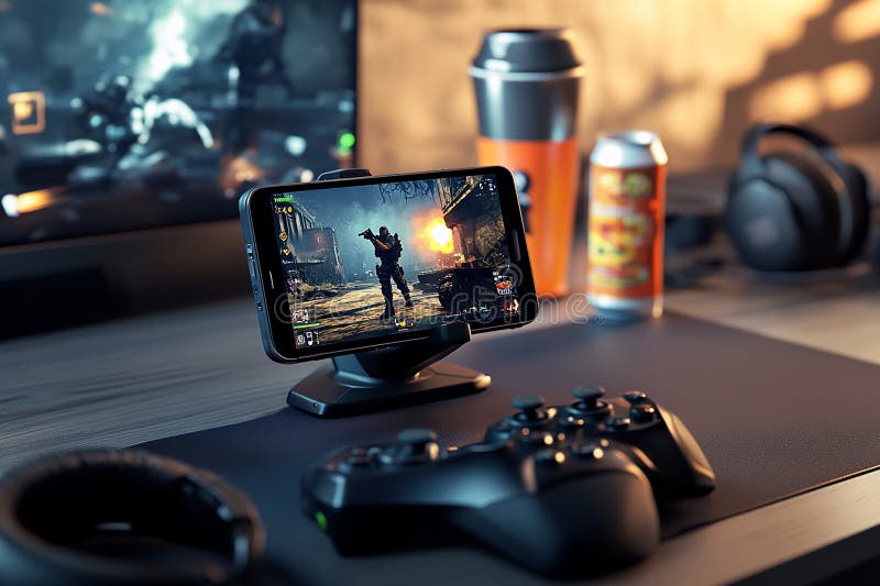 Mobile Gaming Setup with Phone Mounted on Controller and Backlit ...