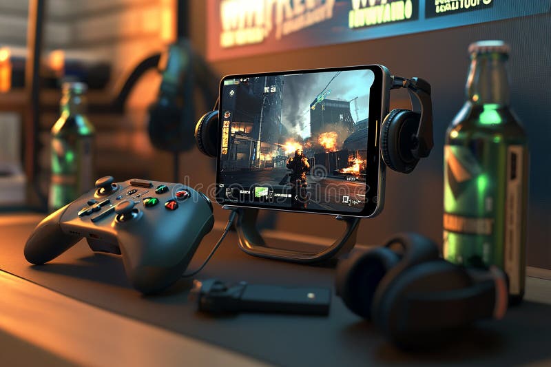 Mobile Gaming Setup with Phone Mounted on Controller and Backlit ...