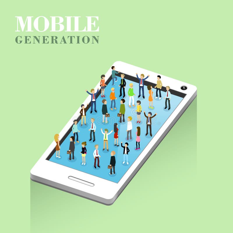 Mobile Generation Isometric Concept Stock Vector - Illustration of ...