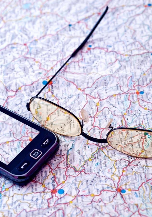 Mobile Phone with Gps and Map in Background Stock Image - Image of ...