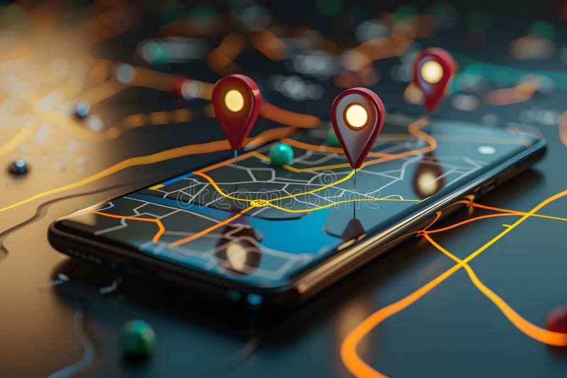 Mobile Gps Navigation Concept with Map Pins Stock Illustration ...