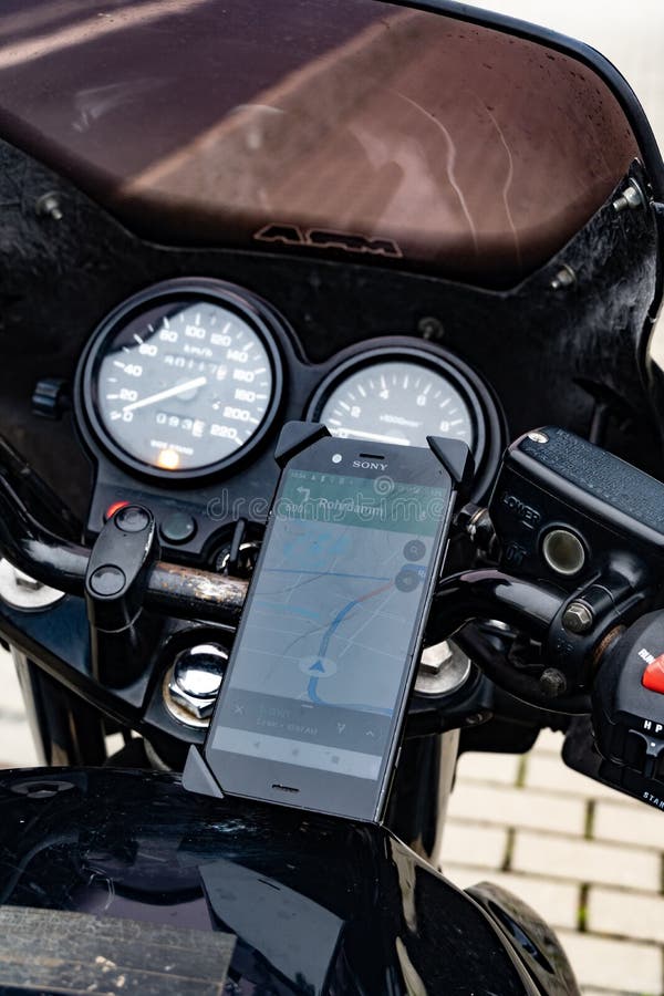 Mobile Gps Navigation on Motorbike Editorial Stock Image - Image of ...