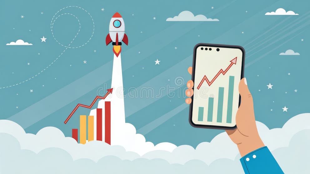 Mobile Growth Chart Rocket Launch Concept Illustration, Startup ...