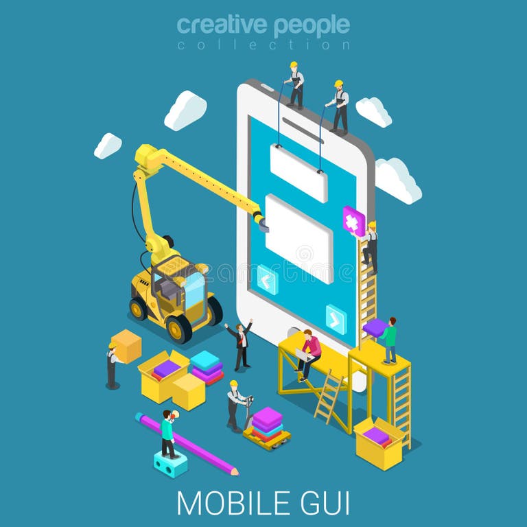 Mobile GUI Prototype UI/UX Interface Flat Isometric Vector 3d Stock ...