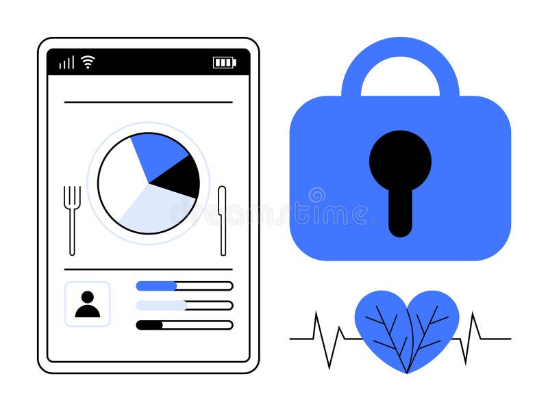 Digital Health App with Security Icon and Heartbeat Stock Vector ...