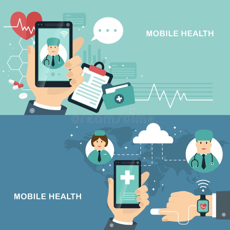 Mobile health flat design stock illustration. Illustration of ...