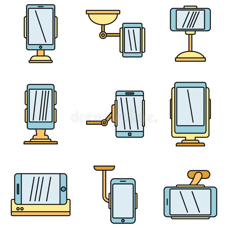 Mobile Holder Stand Icons Set Vector Color Stock Vector - Illustration ...
