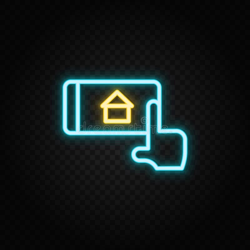 Home, Key Neon Icon. Blue and Yellow Neon Vector Icon Stock ...