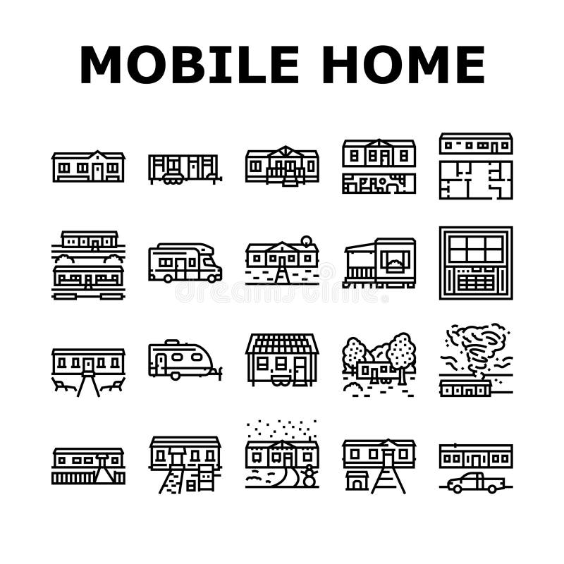 Mobile Home Trailer, Camper Icons Set Vector Stock Vector ...