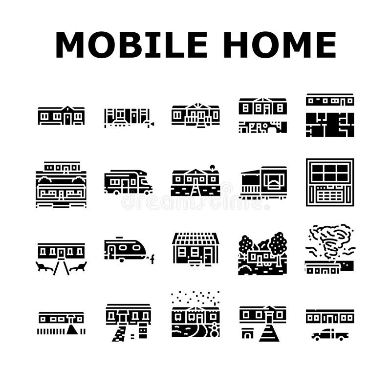 Mobile Home Trailer, Camper Icons Set Vector Stock Illustration ...