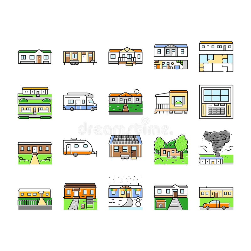 Mobile Home Trailer, Camper Icons Set Vector Stock Vector ...