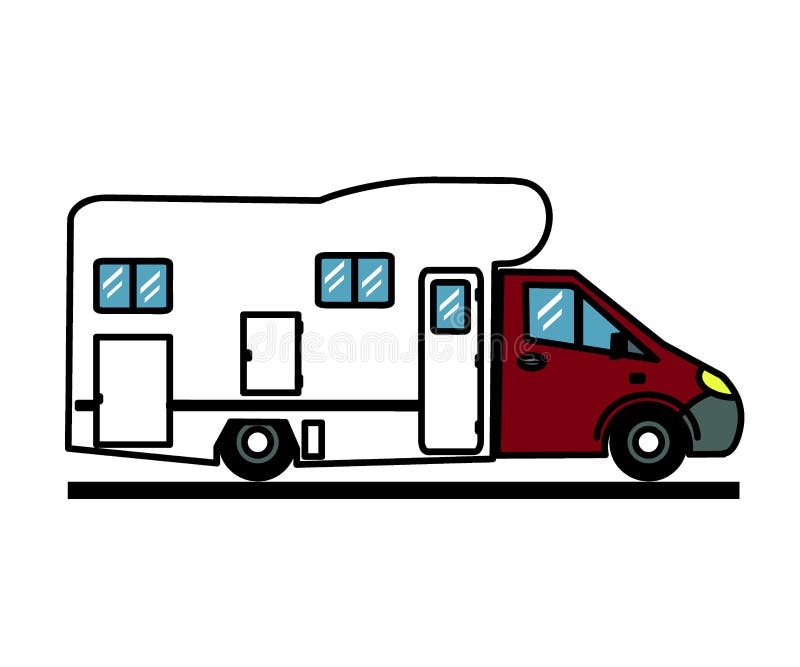 Mobile Home on a White Background. House on Wheels. Cartoon Stock ...