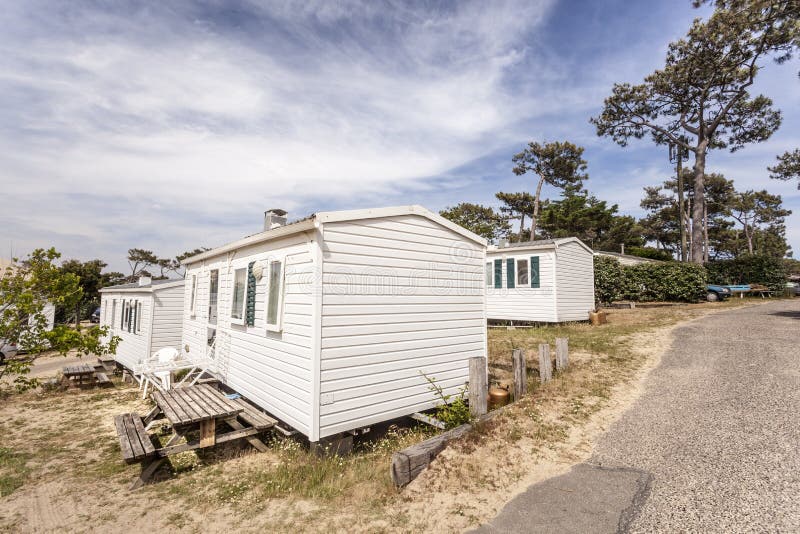 Mobile homes on a camping stock image. Image of cabin - 98705501