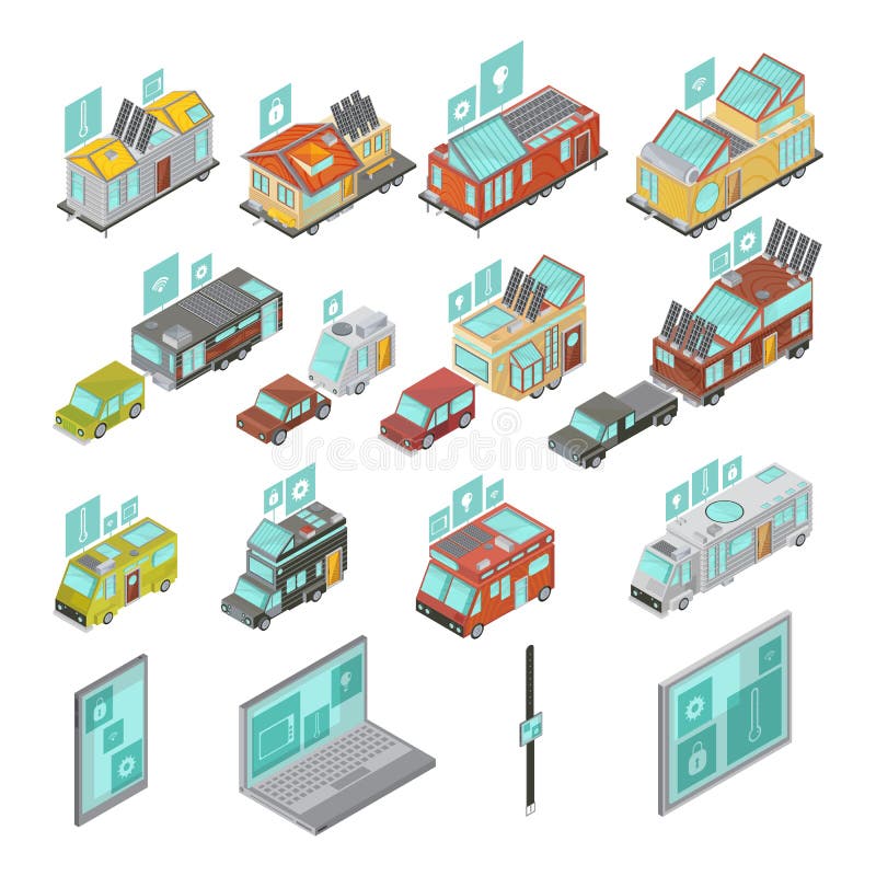 Mobile Homes Isometric Set stock vector. Illustration of auto - 210931143